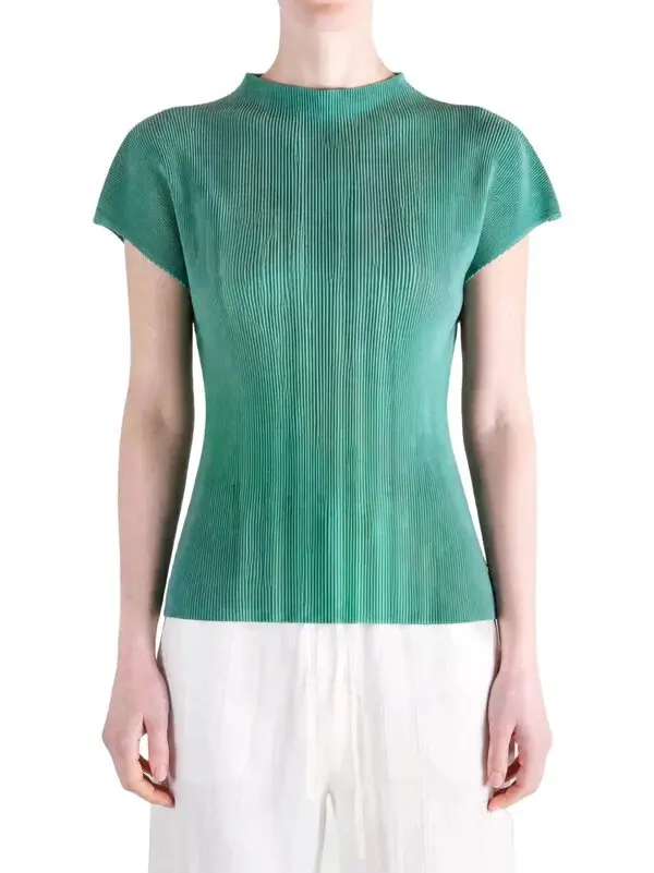 Issey Miyake High-neck Short Sleeve Top - Green