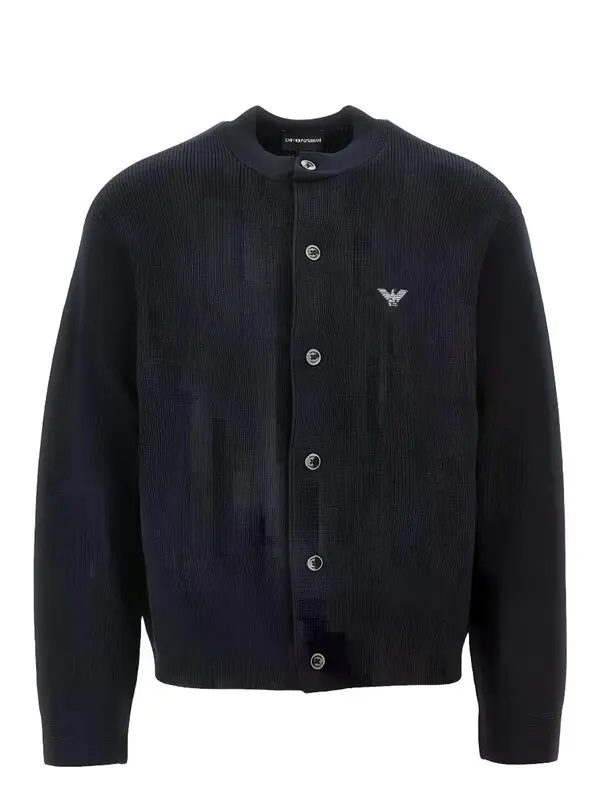 Emporio Armani Logo-embroidered Ribbed-knit Cardigan - Blue
