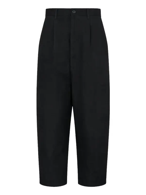 Junya Watanabe Garment-dyed Pleated Cropped Trousers - Black