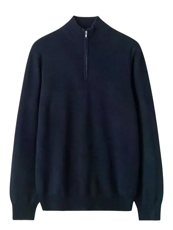 Soft Goat Half-zip Cashmere Sweater - Blue