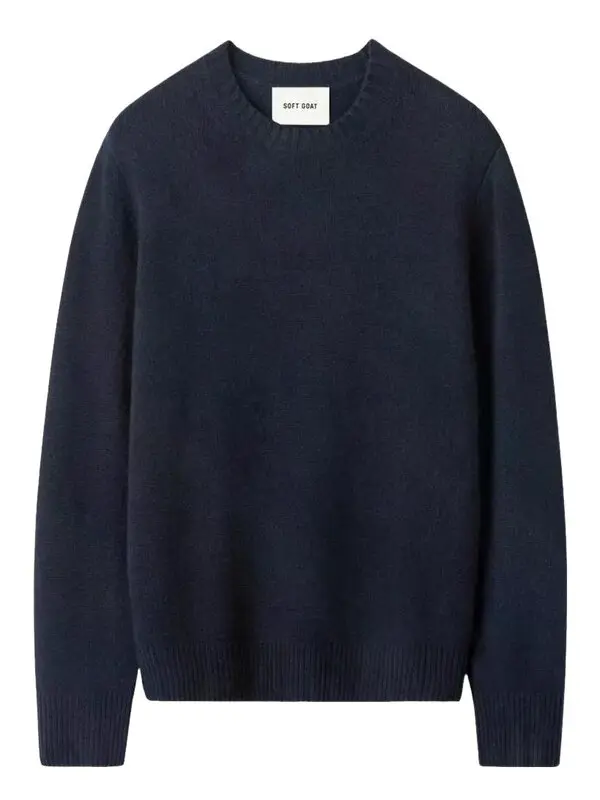 Soft Goat Cashmere Crew Neck Sweater - Blue