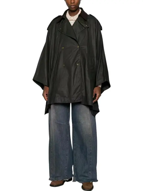 VICOLO Double-breasted Waxed Cape With Corduroy Collar - Green