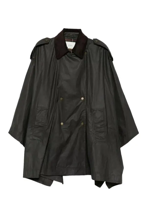VICOLO Double-breasted Waxed Cape With Corduroy Collar - Green