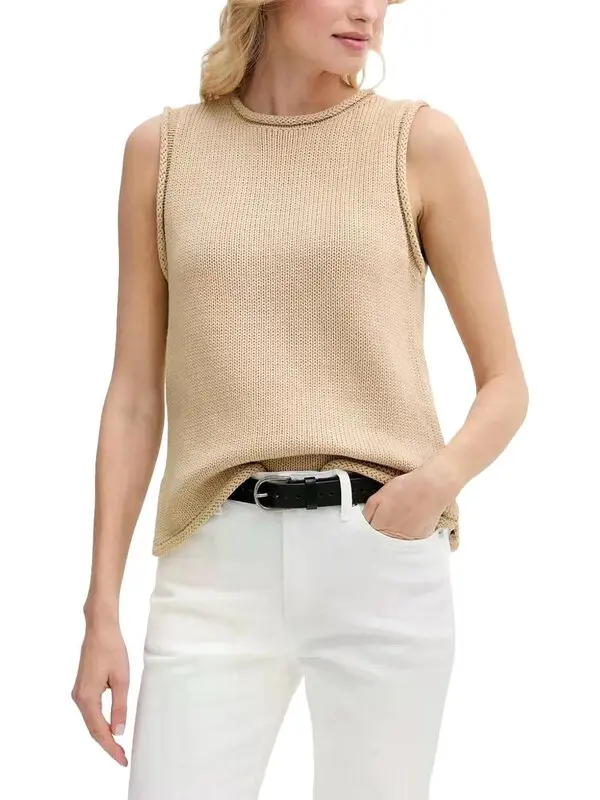 MOS MOSH Sleeveless Knit Top With Rolled Trim - Neutrals
