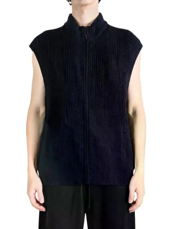 MARGARET HOWELL Ribbed Knit Zip-up Vest - Blue