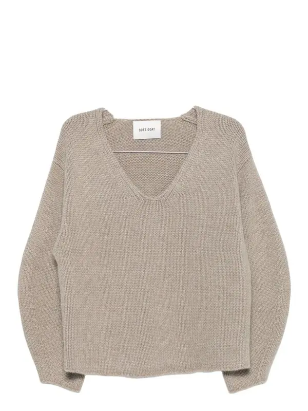 Soft Goat Cashmere V-neck Sweater With Raglan Sleeves - Beige
