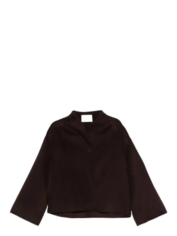 Soft Goat Wool Cape With High Neck And Dropped Shoulders - Brown