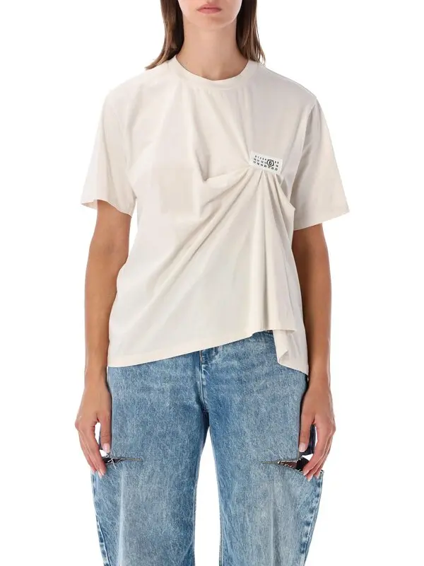 MAISON MARGIELA Asymmetric Ruched Cotton T-shirt - Beige