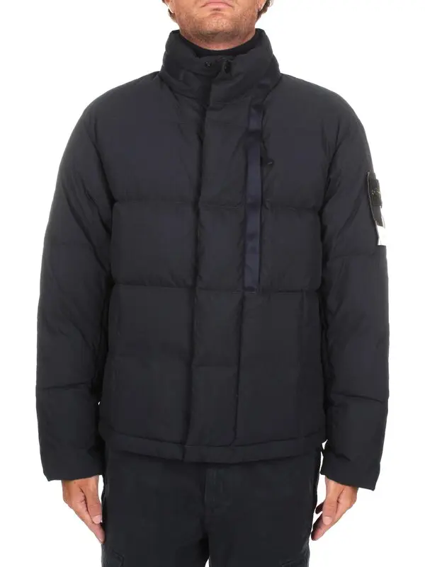 Stone Island Quilted Hooded Down Jacket - Blue