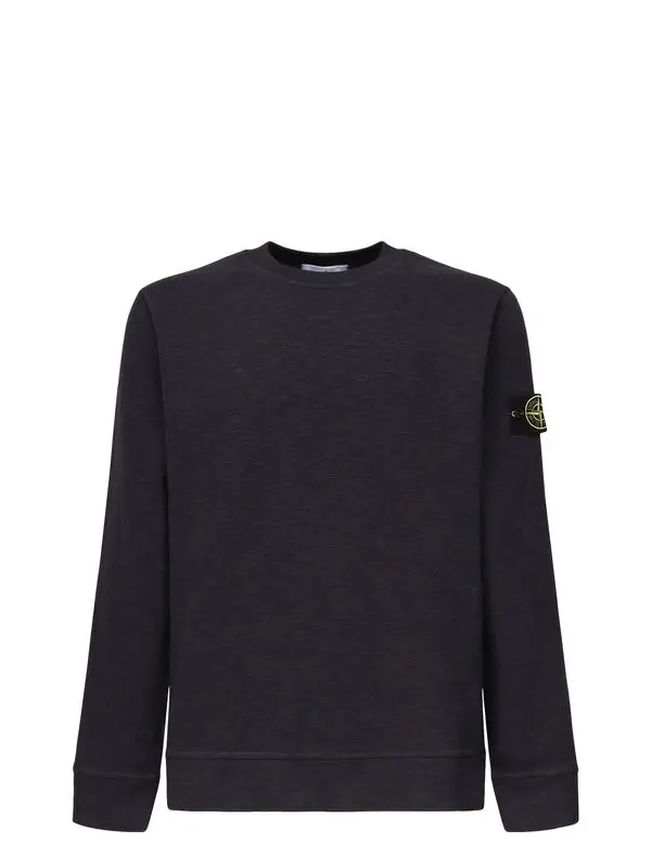 Stone Island Crewneck Sweatshirt With Badge Patch - Blu