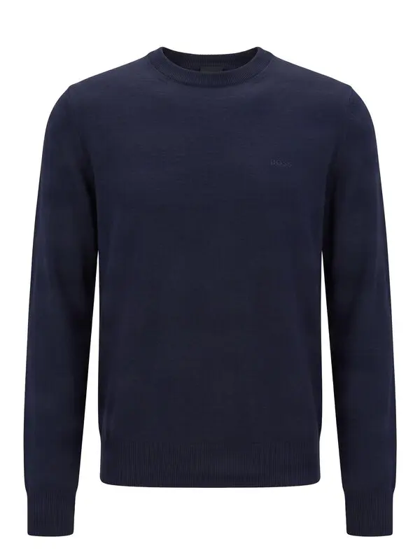 BOSS BLACK Wool Crewneck Sweater - Dark Blue