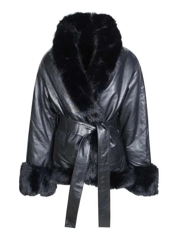 ROTATE BY BIRGER CHRISTENSEN Bonded Leather And Fur Trimmed Jacket - Nero
