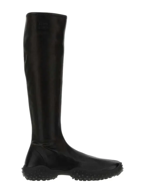 Miu Miu Nappa Leather Pull-on Boots With Rubber Sole - Black