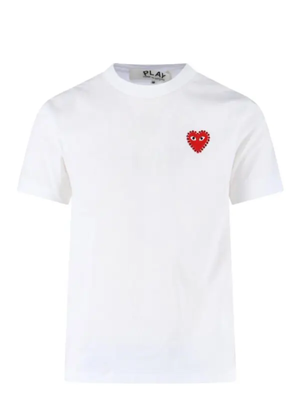 Play Comme Des Garcon 100% Cotton Crewneck T-shirt With Iconic Heart Graphic - White