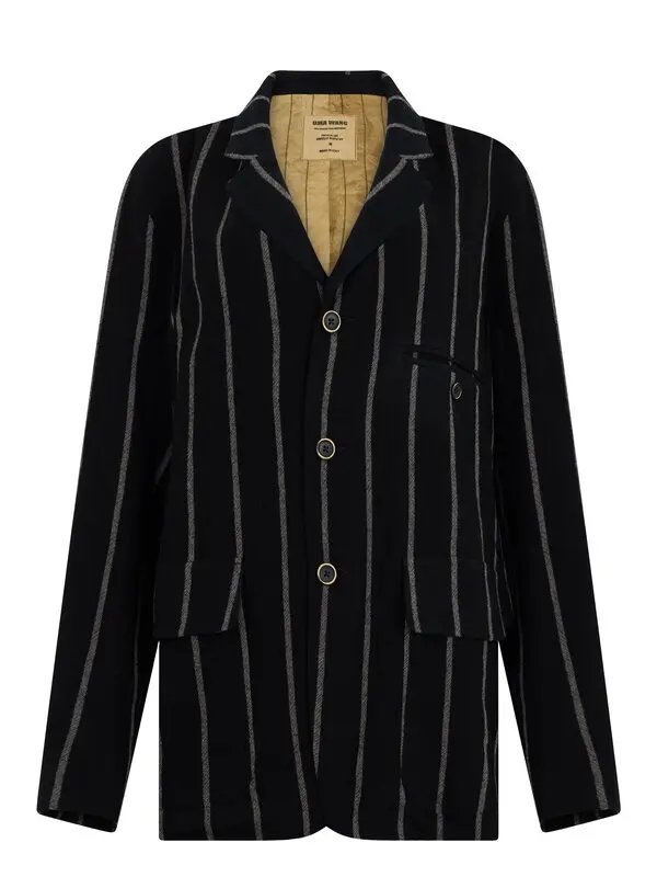 UMA WANG Vertical Striped Virgin Wool Blazer - Black