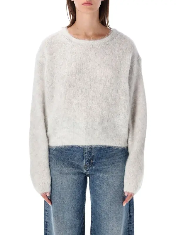 American Vintage Cropped Fluffy Knit Sweater - Grigio