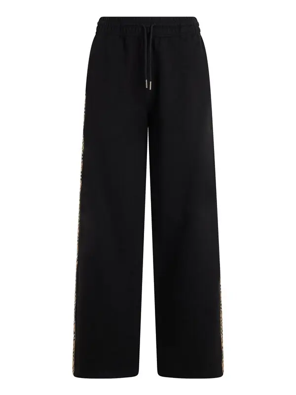 Burberry High-waist Wide-leg Trousers With Check Detail - Black