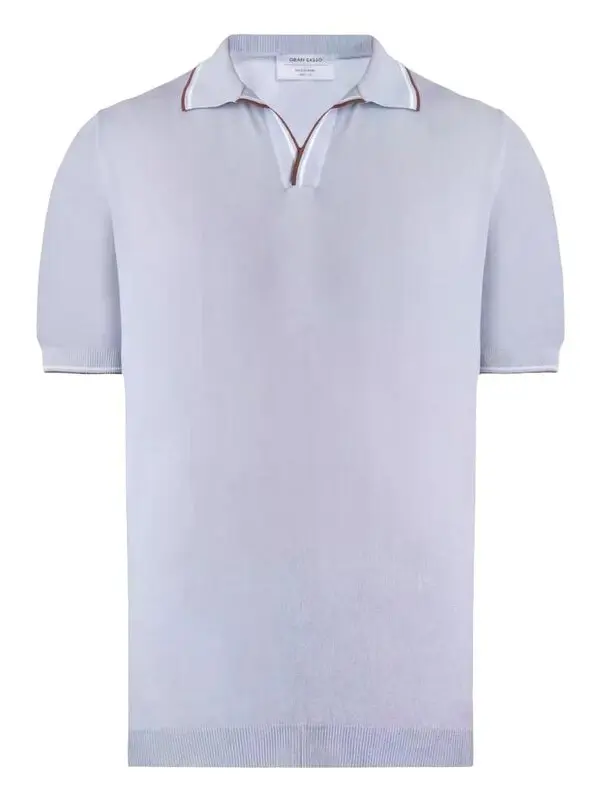 GRAN SASSO Tipped-trim Open-collar Polo Shirt - Blue