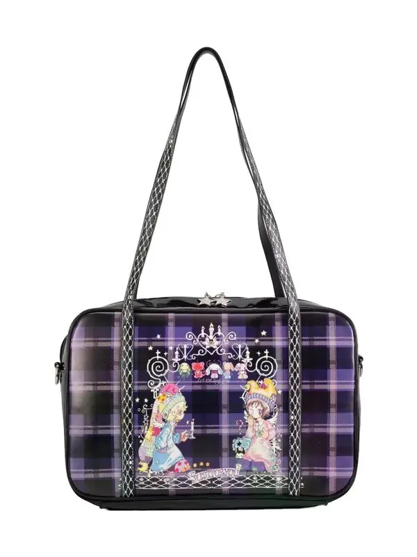 YUMIN HA Check-pattern Patent Finish Shoulder Bag - Black