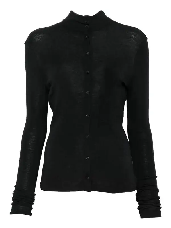 ALYSI Turtle-neck Button-up Sweatshirt - Black