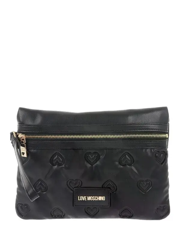 Moschino Heart-embossed Quilted Clutch Bag - Black