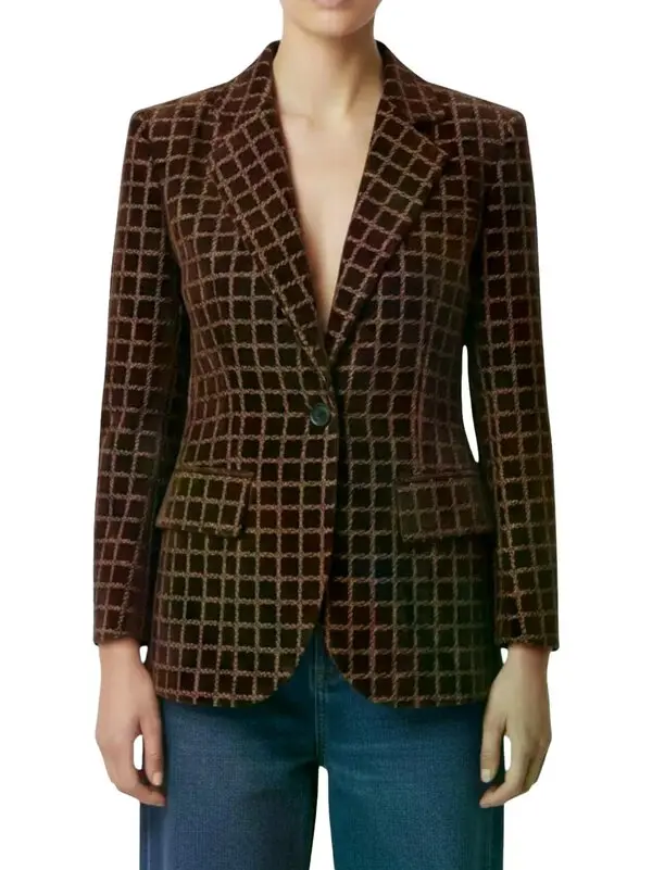 Dior 1992-1993 Check-pattern Velvet Blazer - Brown
