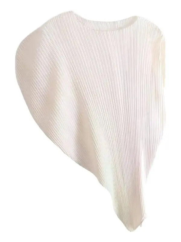 Issey Miyake Asymmetric Plissé Effect Top - Neutrals