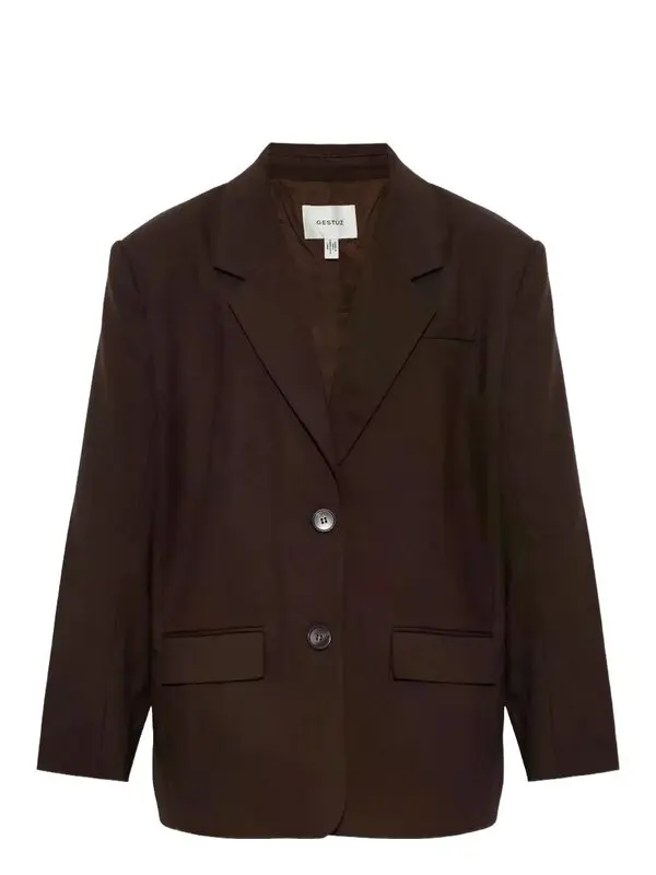 GESTUZ Single Breasted Notched Lapel Blazer - Brown