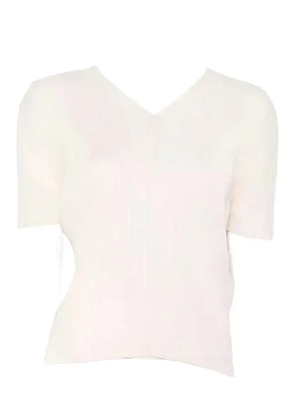 Issey Miyake White Pleated V-neck T-shirt - Neutrals