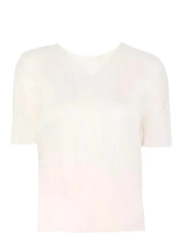 Issey Miyake White Pleated V-neck T-shirt - Neutrals