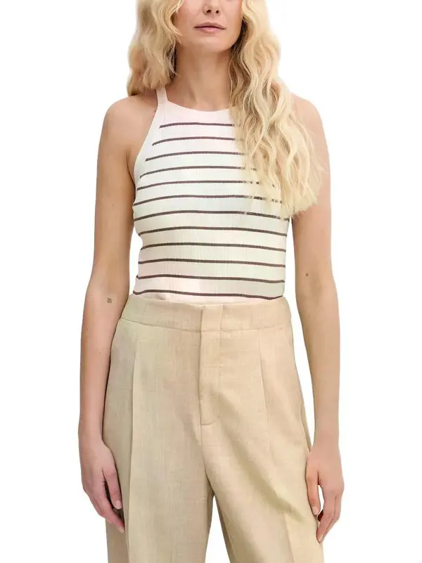 MOS MOSH Striped Ribbed Knit Top - White