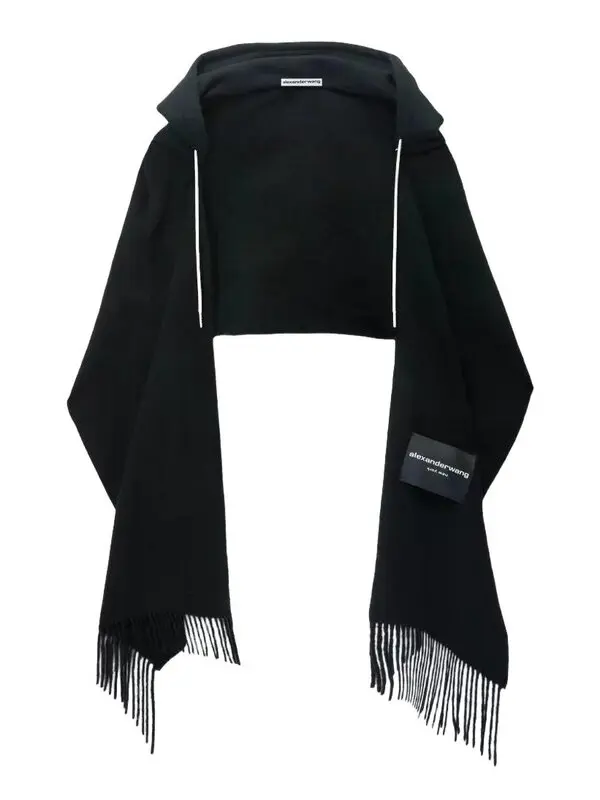 Alexander Wang Hoodie Scarf With Rhinestone Drawcord - Black