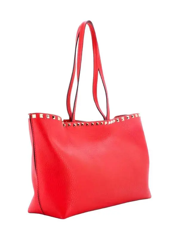 Valentino Garavani Rockstud Shopper Leather Medium Tote Bag - Red
