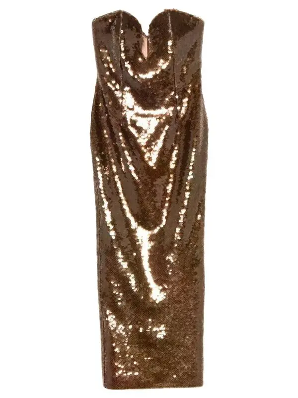 THE NEW ARRIVALS ILKYAZ OZEL Sequin Embellished Strapless Sweetheart Neck Dress - Brown