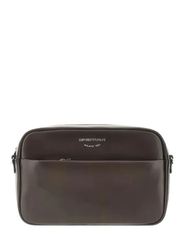 Emporio Armani Logo Print Leather Camera Bag - Brown