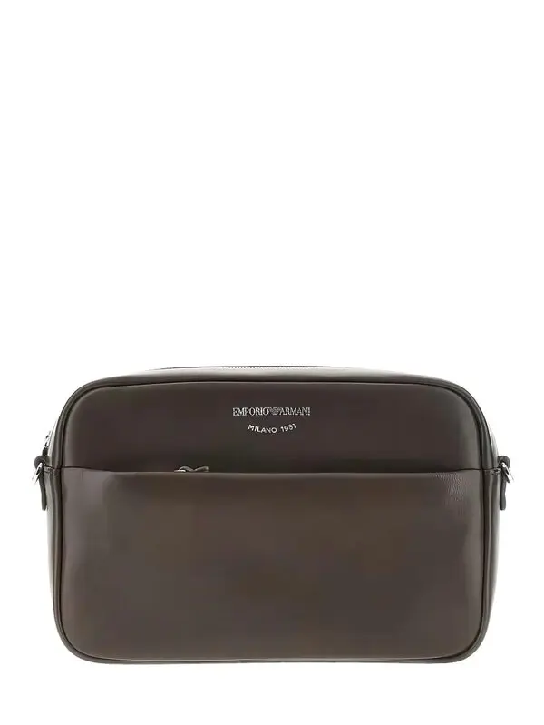 Emporio Armani Logo Print Leather Camera Bag - Brown