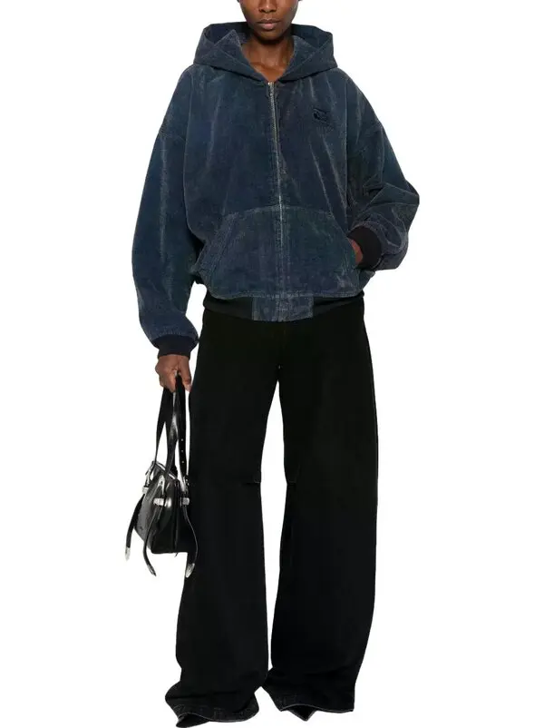 Alexander Wang Logo-embroidered Hooded Denim Jacket - Blue