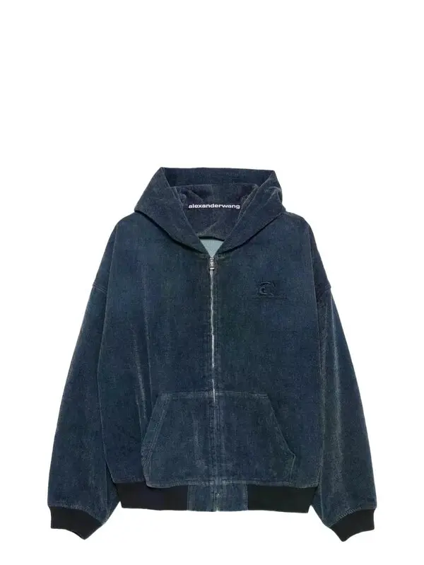 Alexander Wang Logo-embroidered Hooded Denim Jacket - Blue