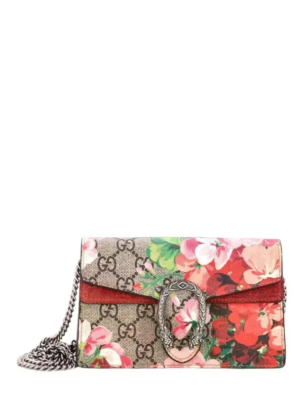 Gucci Dionysus Blooms Print Gg Coated Canvas Super Mini Crossbody Bag - Brown