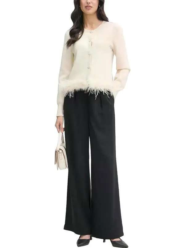 OUI Faux-feather Trim Crystal Embellished Cardigan - Neutrals