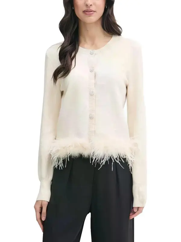OUI Faux-feather Trim Crystal Embellished Cardigan - Neutrals