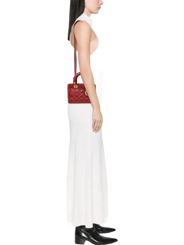 Dior Lambskin Cannage Studded Lady Satchel - Red