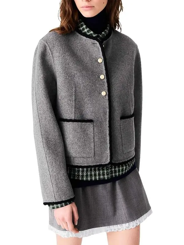 Maje Gardenia Wool Blend Short Coat - Light Grey