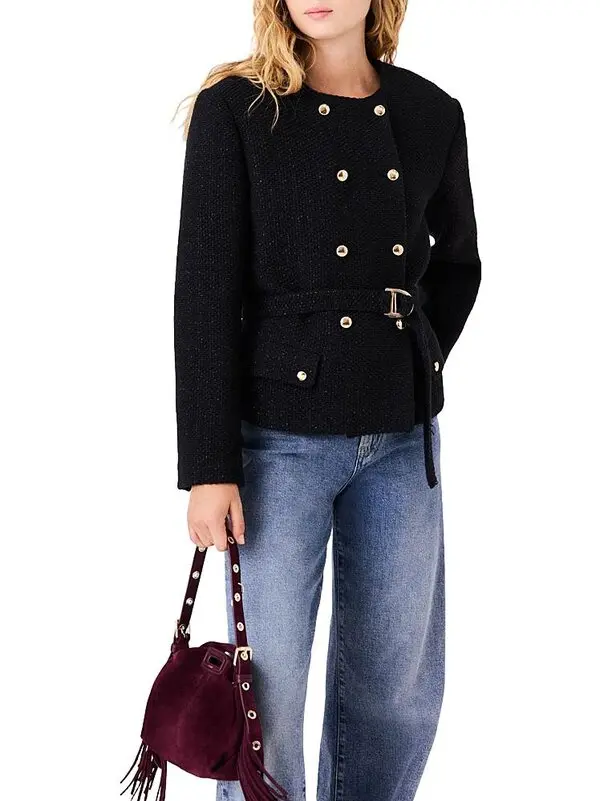 Maje Vyder Double-breasted Collarless Jacket - Black