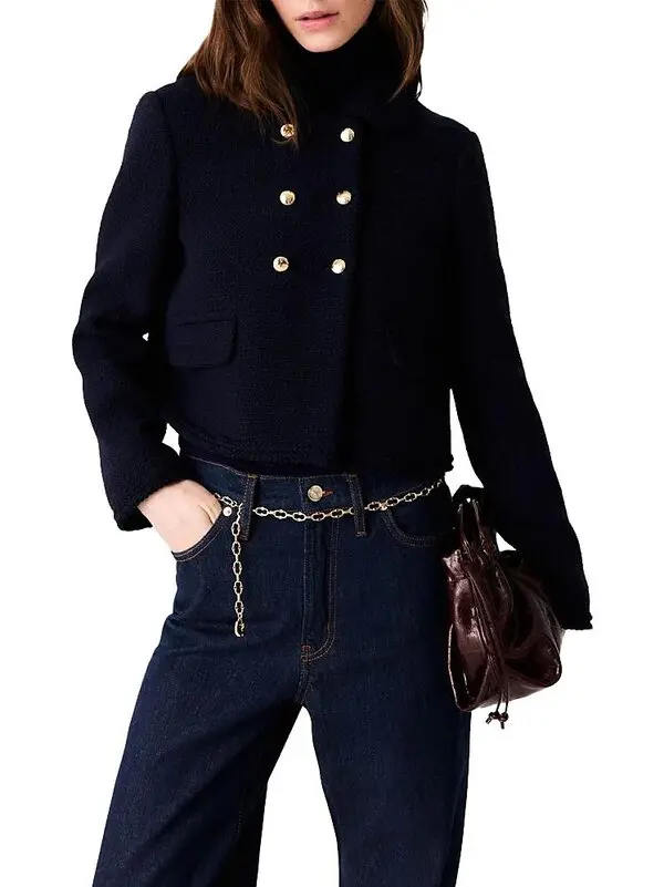 Maje Viponette Double-breasted Tweed Jacket - Navy
