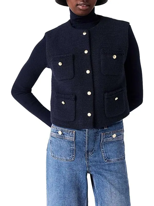 Maje Liponette Tweed Vest - Navy