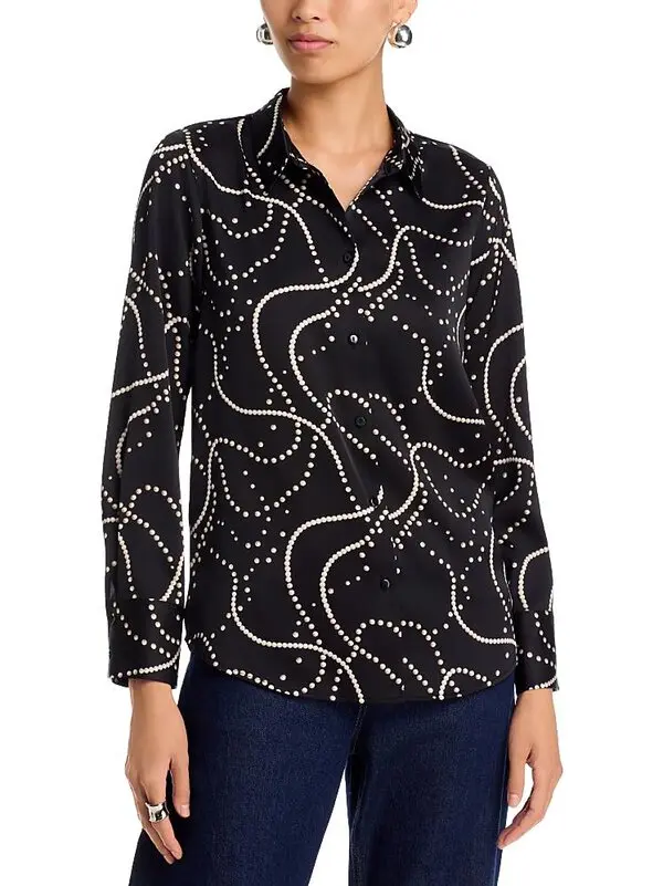 Aqua Pearl Print Satin Shirt - Black Multi