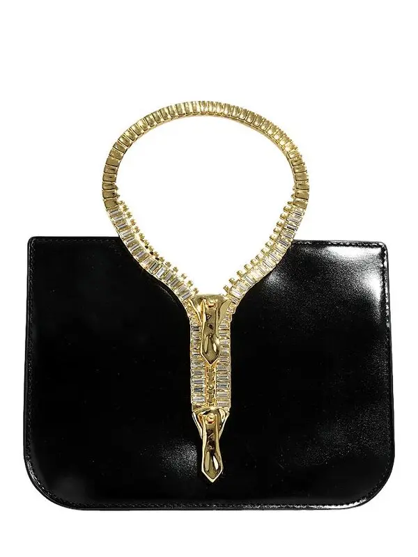 Alexis Bittar Mini Patent Leather Top Handle Bag With Zipper Detail - Black