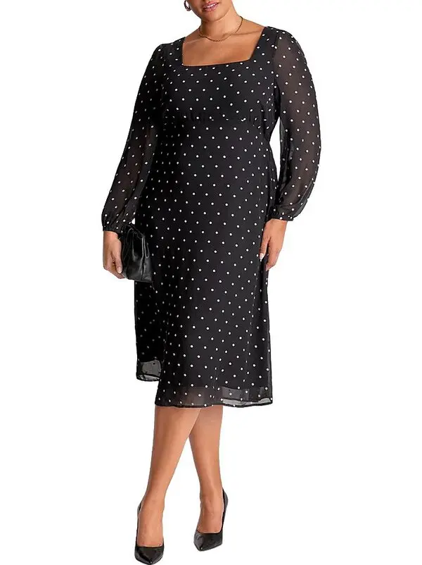ESTELLE Sable Printed Square Neck Midi Dress - Black