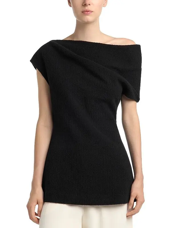 TOTEME Asymmetrical Neck Cotton Top - Black